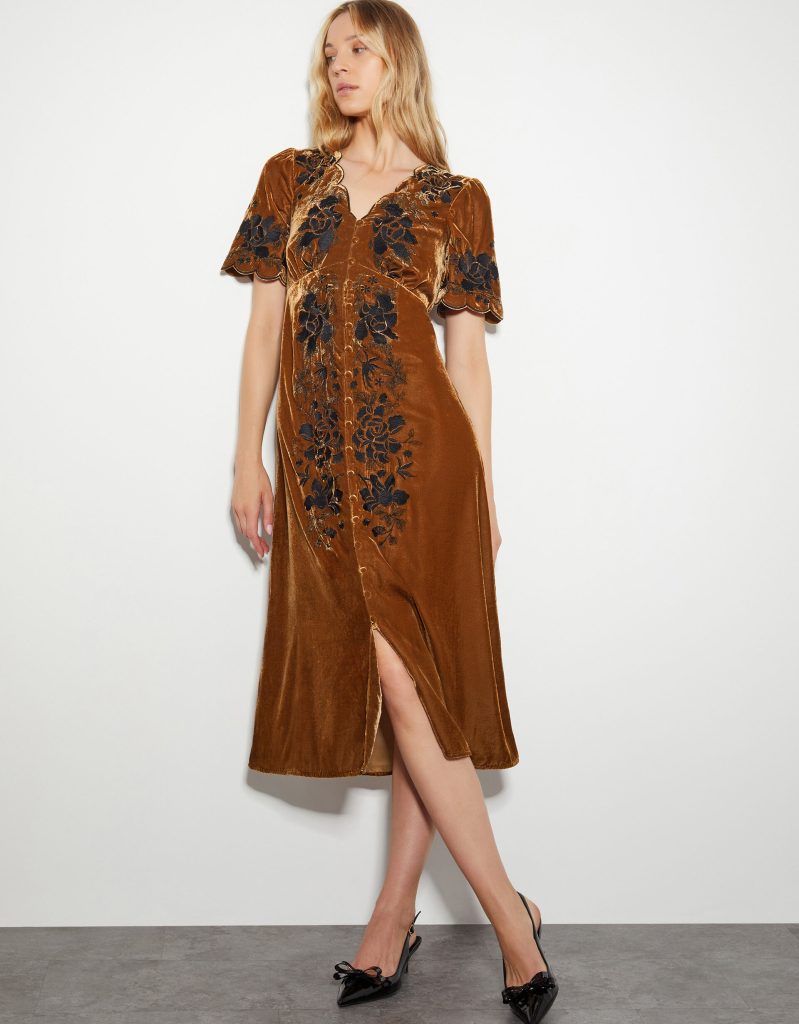 Cleo embroidered velvet dress copper - Monsoon Accessorize Malta