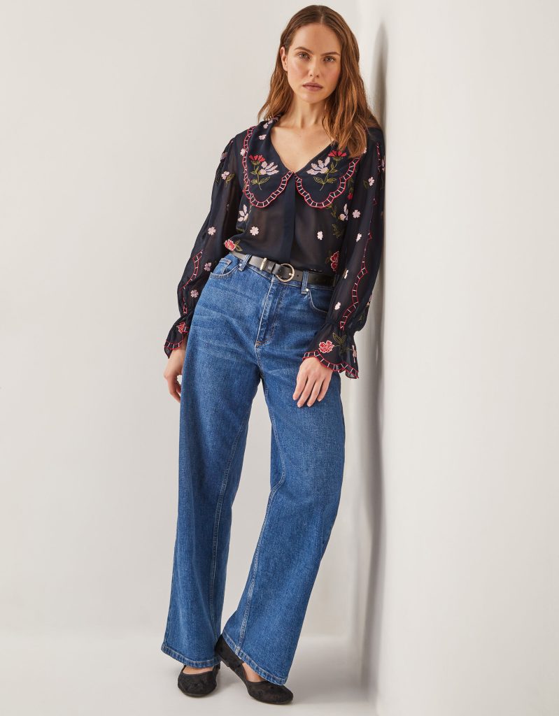 Laila sheer embroidered collar blouse black | Monsoon Accessorize Malta