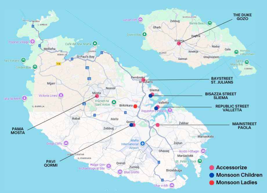 Stores and Opening Hours - Monsoon Accessorize Malta