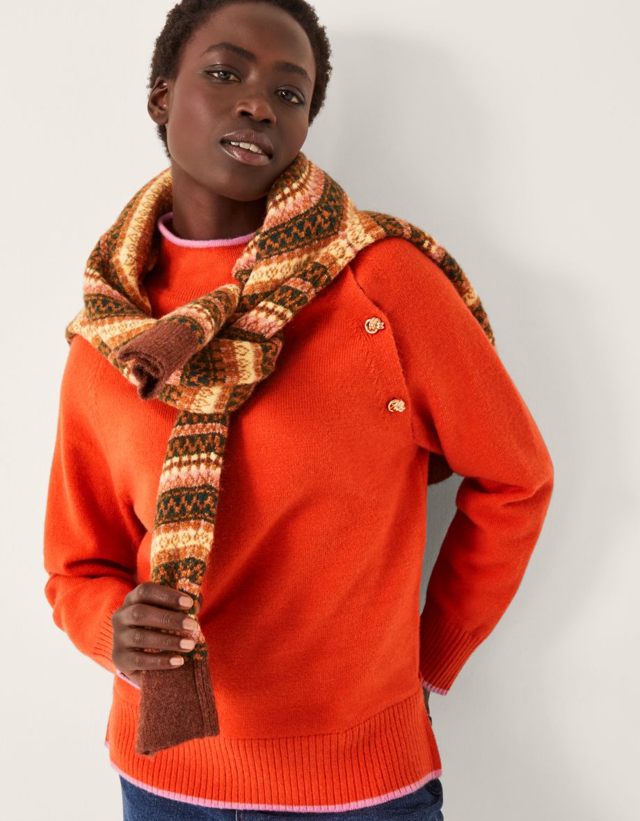Bella High Neck Button Jumper Orange - Monsoon Accessorize Malta