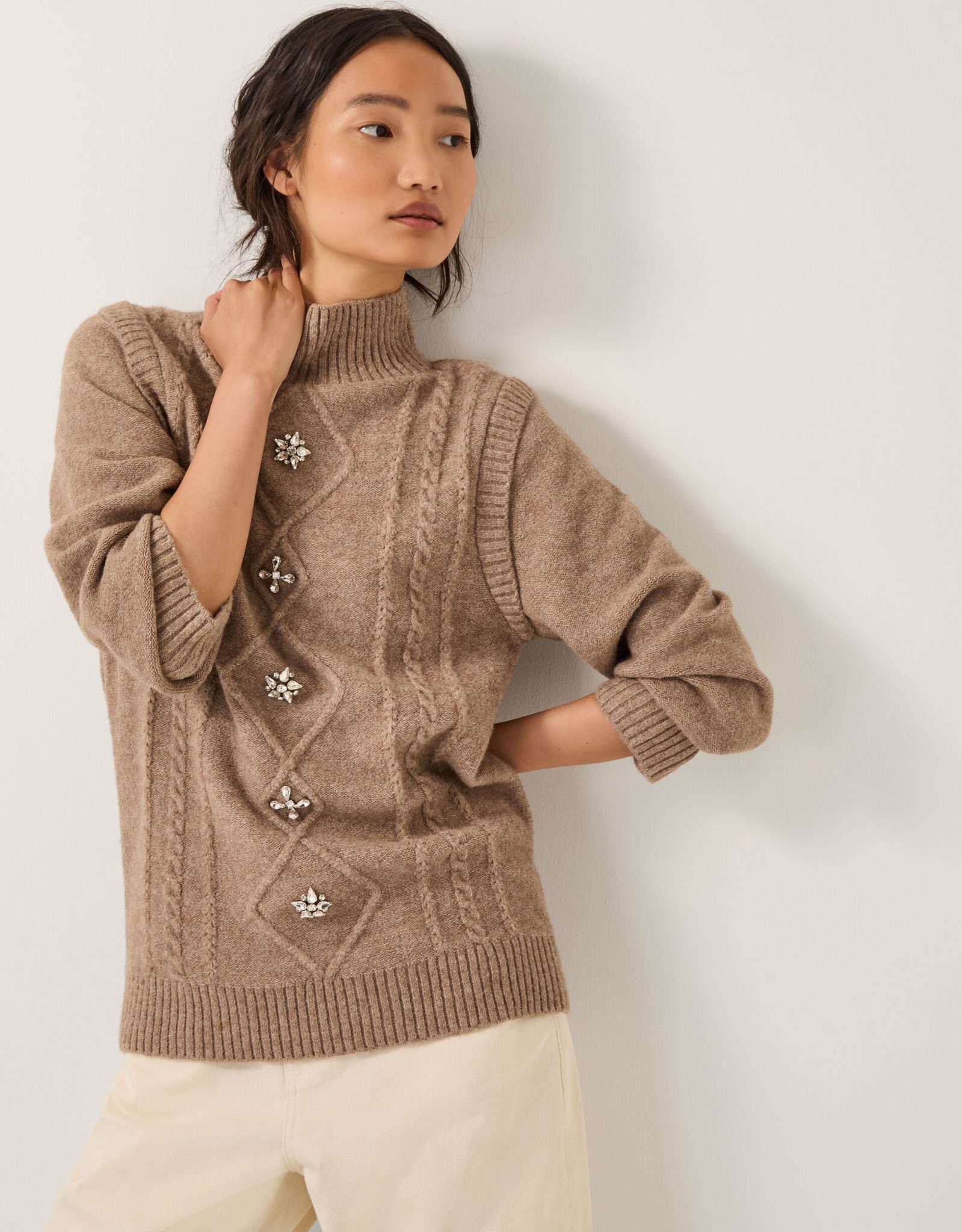 Candice Embellished Cable Knit Jumper Mink | Monsoon Accessorize Malta