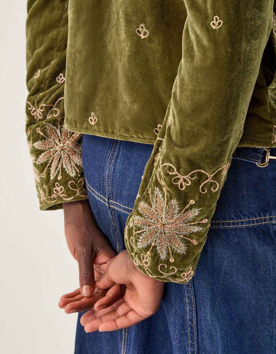 Magda Floral Embroidered Velvet Jacket Green - Monsoon Accessorize Malta